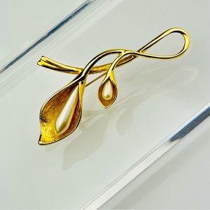 Jewelry | Vintage Piscitelli Large 375 Figural Calla Lily Glass Pearl ...